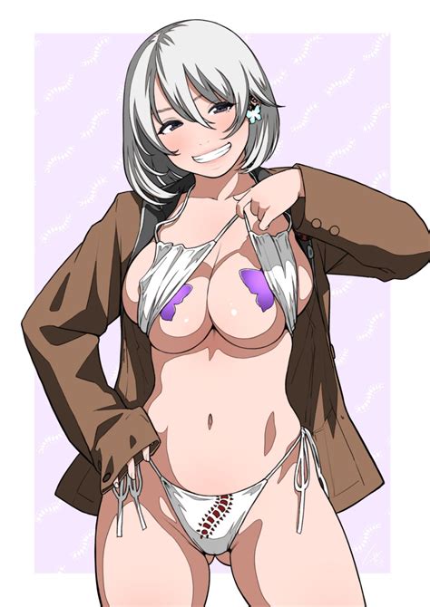 Rule 34 1girls Bikini Bikini Pull Black Eyes Blush Breasts Butterfly