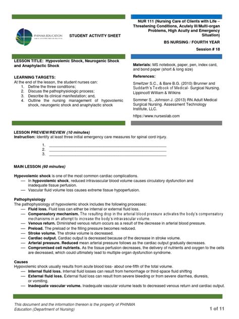 Nur 111 Session 18 Sas 1 Pdf Allergy Shock Circulatory