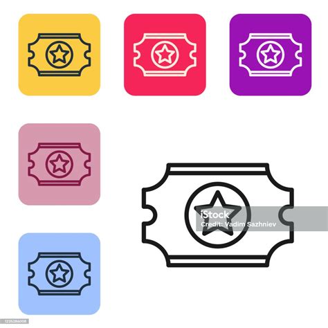 흰색 배경에 격리 된 검은 선 시네마 티켓 아이콘입니다 설정 1에 대한 스톡 벡터 아트 및 기타 이미지 1 개념 검은색 Istock