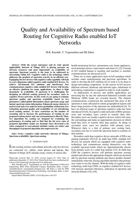 Pdf Quality And Availability Of Spectrum Based Routing For Cognitive Radio Enabled Iot Networks