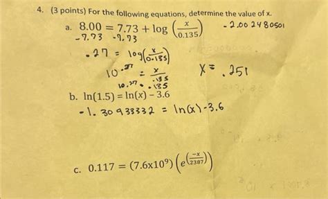 solved 3 points for the following equations determine the