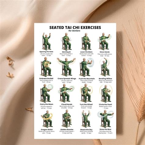Seated Tai Chi Exercises For Seniors Printable Chart 16 Gentle Tai Chi