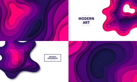 종이 절단 배경 세트입니다 보라색 추상적 인 물결 모양유행 3d 디자인 0명에 대한 스톡 벡터 아트 및 기타 이미지 0명 3차원 형태 개체 그룹 Istock