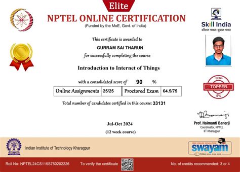 Sai Tharun On Linkedin Nptel Iot Topper Learningneverstops Techforward Learningjourney