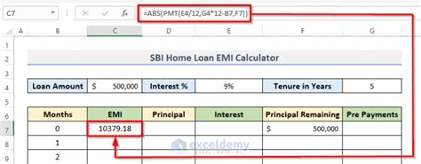 SBI Home Loan EMI Calculator In Excel Sheet With Prepayment Option
