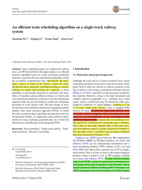 an efficient train scheduling algorithm on a single track railway system pdf mathematical
