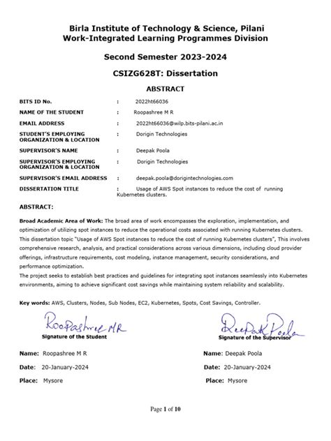 Sample Project Abstract Outline Report Course No Bits Id Edited Pdf Thesis Amazon