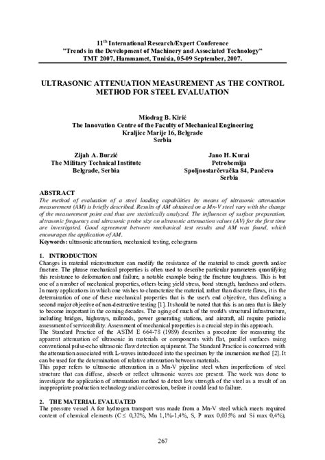 Pdf Ultrasonic Attenuation Measurement As The Control Method For