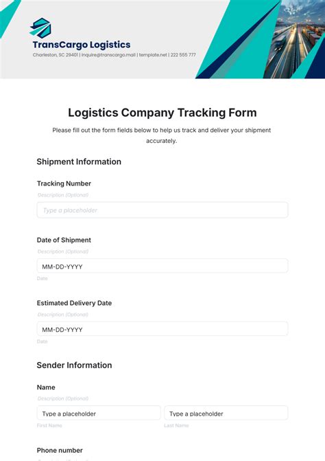 Free Logistics Company Tracking Form Template To Edit Online