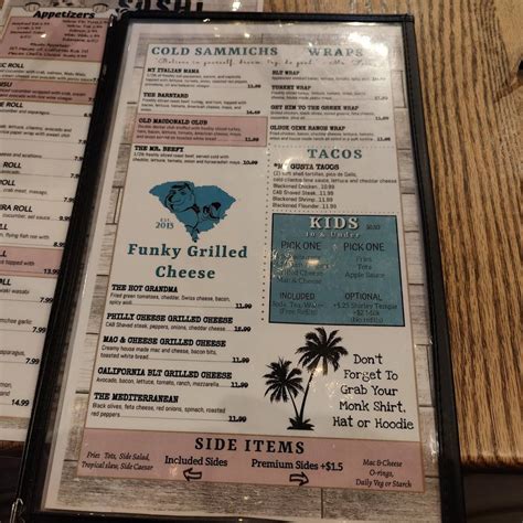 Menu At The Grumpy Monk North Myrtle Beach Restaurant North Myrtle Beach