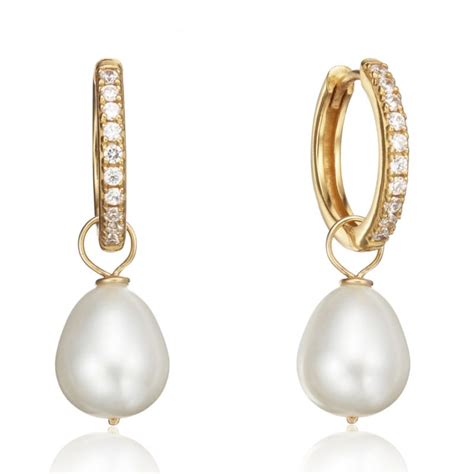 Gold Diamond Style Large Pearl Drop Hoop Earrings Lily And Roo Wolf