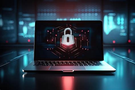 Premium AI Image Laptop With Shield Cyber Security Concept Laptop And Cloud Data Under The