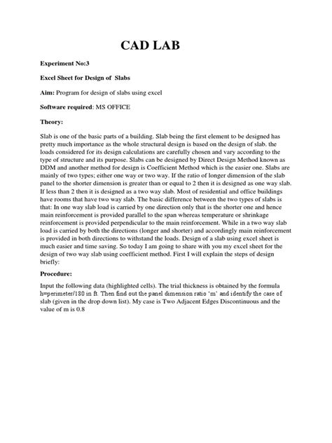 Cad Lab Experiment No 3 Excel Sheet For Pdf Beam Structure Teaching Mathematics