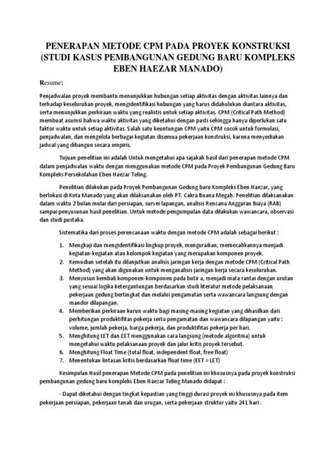Penerapan Metode Cpm Pada Proyek Konstruksi Pdf