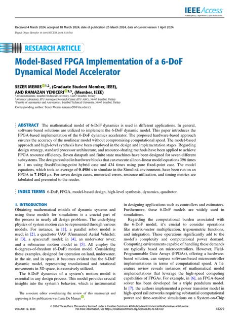 Model Based Fpga Implementation Of A 6 Dof Dynamical Model Accelerator