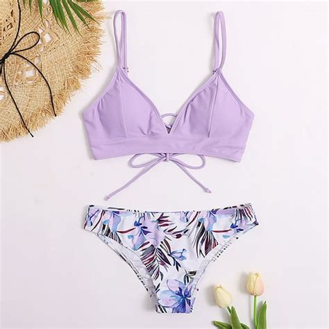 Tponi Athletic Swimsuits For Women Two Piece Sets Elastic Purple Bikini