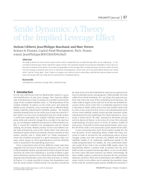Pdf Smile Dynamics A Theory Of The Implied Leverage Effect