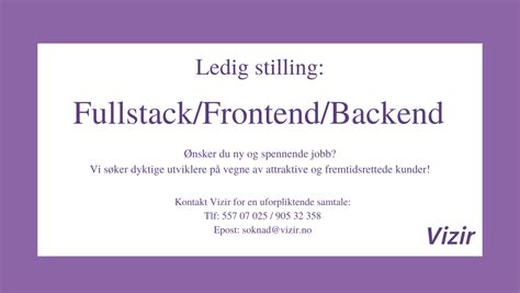 Ledig Stilling Fullstackfrontendbackend
