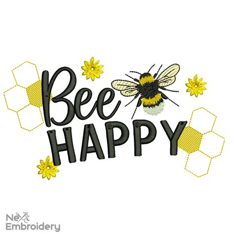 Bee Happy embroidery design - NextEmbroidery