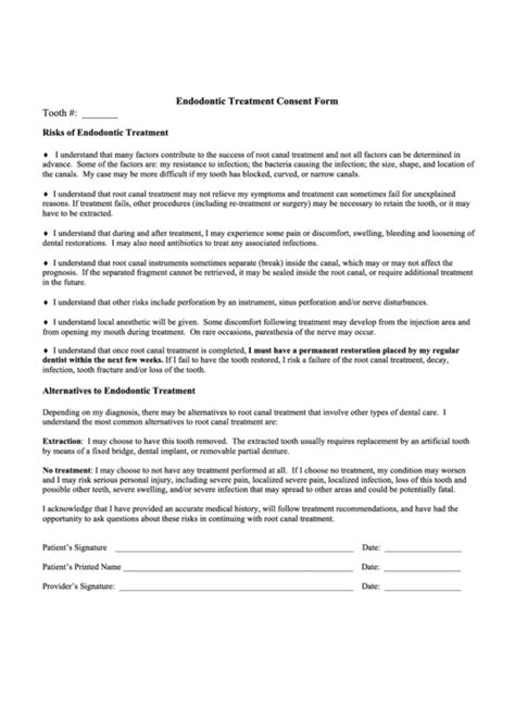 Endodontic Treatment Consent Form Printable Pdf Download