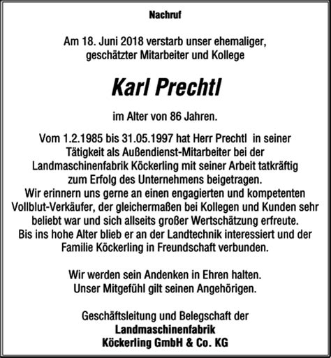 Traueranzeigen Von Karl Prechtl Mittelbayerische Trauer