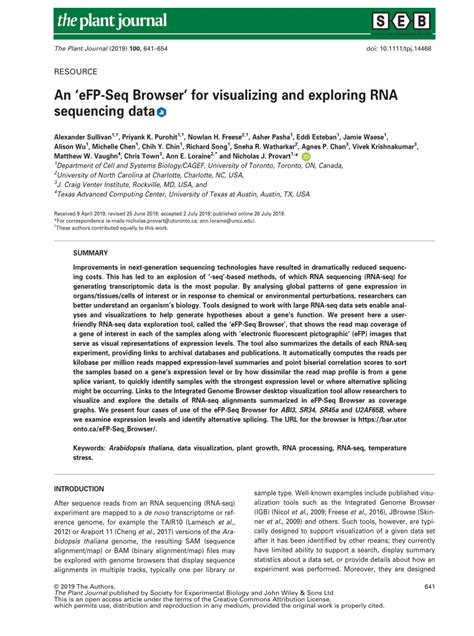 Pdf An “efp‐seq Browser” For Visualizing And Exploring Rna‐seq Data