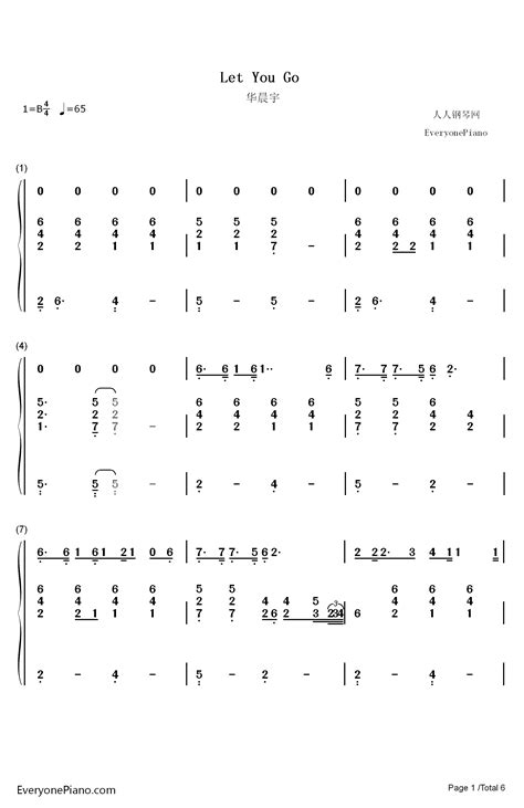 Let You Go钢琴简谱 数字双手 华晨宇 简谱网