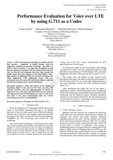 Pdf Performance Evaluation For Voice Over Lte By Using G711 As A Codec