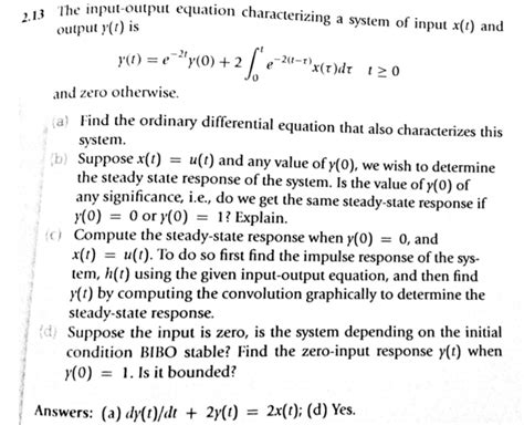 Solved The Input Output Equation Characterizing Input X T Chegg Com