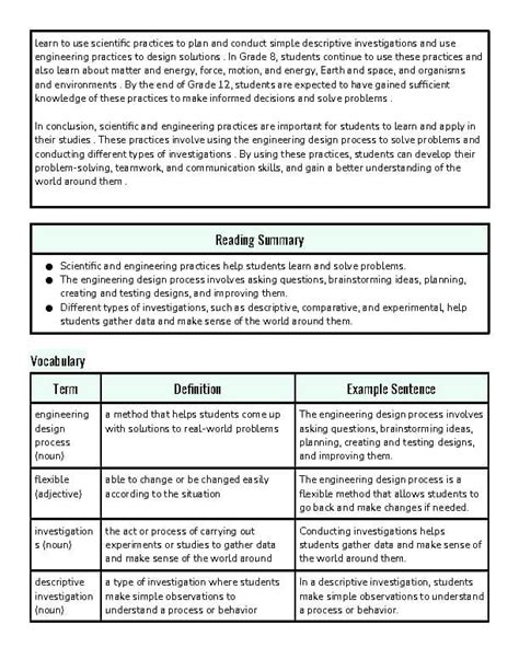 Applying Scientific And Engineering Practices For Investigations Daily Lesson
