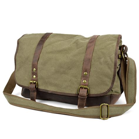 Olive Green Canvas Messenger Bag In Stock Convey