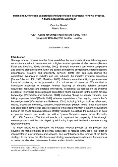 Pdf Balancing Knowledge Exploration And Exploitation In Strategy Renewal Process A System