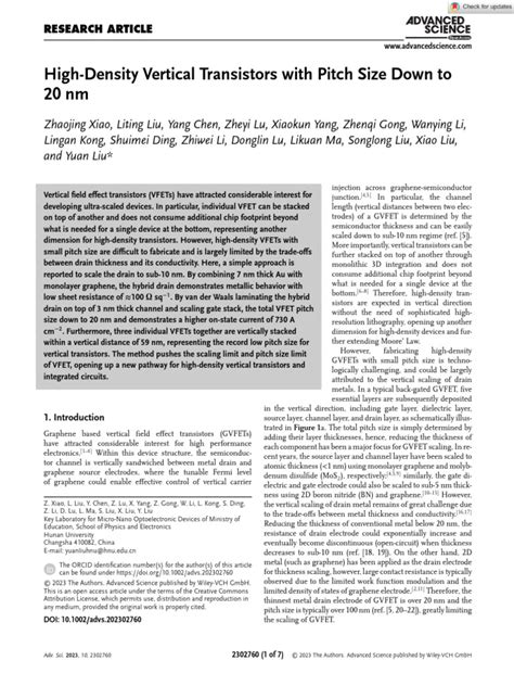 Advanced Science 2023 Xiao High Density Vertical Transistors With