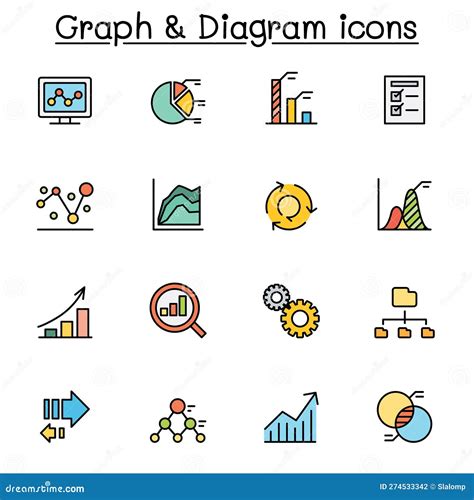 Graph Data Chart And Diagram Color Line Icon Set Stock Vector
