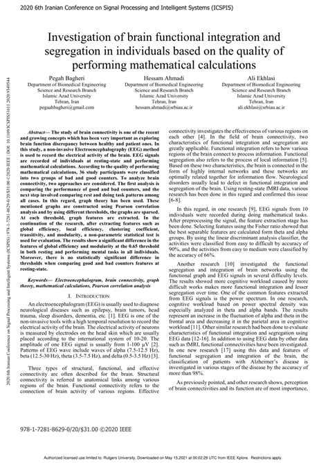 Pdf Investigation Of Brain Functional Integration And Segregation In Individuals Based On The