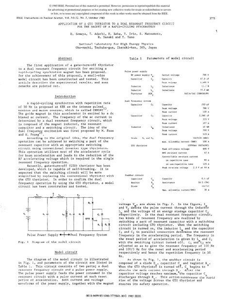 Pdf Application Of A Gto Thyristor To A Dual Resonant Frequency Circuit For The Magnet Of A
