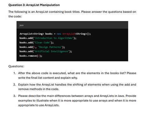 Solved Question 3 Arraylist Manipulationthe Following Is An