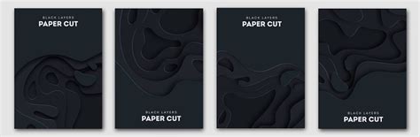 종이 컷 웨이브 모양 비즈니스 프리 젠 테이 션 전단지 포스터에 대 한 계층화 된 검은 곡선 종이 접기 디자인 4 세로 배너의 집합입니다 3d 추상적 인 지도 조각 벡터