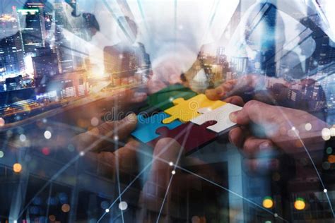Teamwork Of Partners Connect Puzzle Pieces As Integration And Startup Stock Illustration