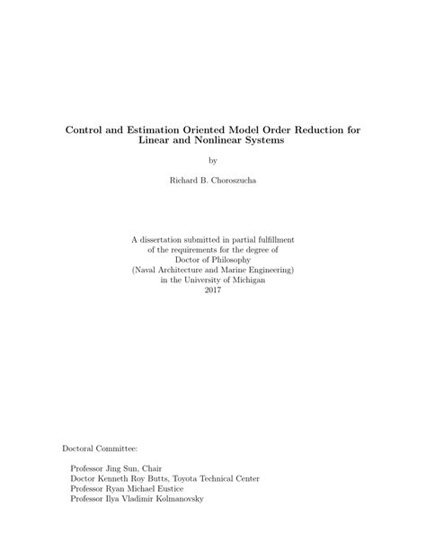 Pdf Control And Estimation Oriented Model Order Reduction For Linear And Nonlinear Systems