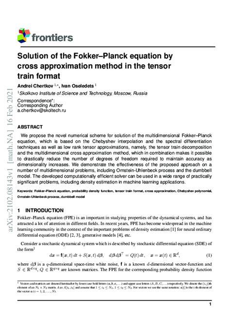Pdf Solution Of The Fokker Planck Equation By Cross Approximation Method In The Tensor Train