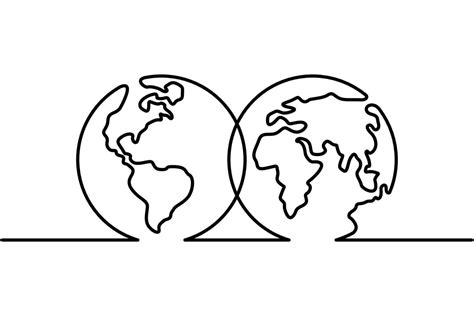 Continuous One Line Drawing A World Map Vector On White Background World Map Point And Line