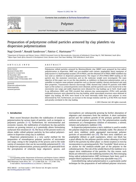 Pdf Preparation Of Polystyrene Colloid Particles Armored By Clay Platelets Via Dispersion