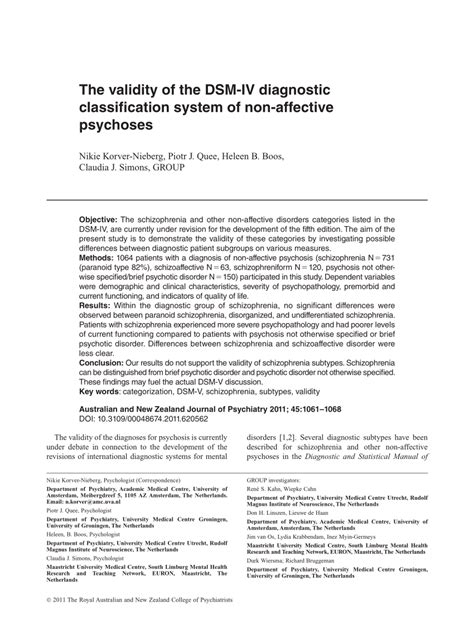 Pdf The Validity Of The Dsm Iv Diagnostic Classification System Of Non Affective Psychoses