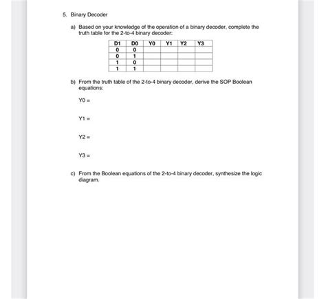 Solved 5 Binary Decoder A Based On Your Knowledge Of The
