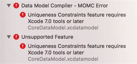 Xcode8 Uniqueness Constraints Feature Requires Xcode 70 Tools Or Later Stack Overflow