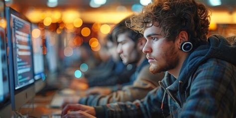 Students Engaged In A Coding Bootcamp Premium Ai Generated Image