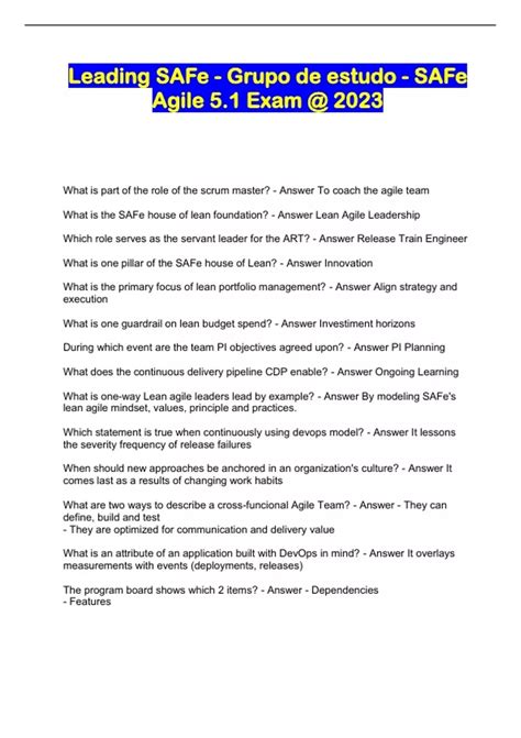 Leading SAFe Grupo De Estudo SAFe Agile 5 1 Exam 2023 Leading SAFe Grupo De Estudo