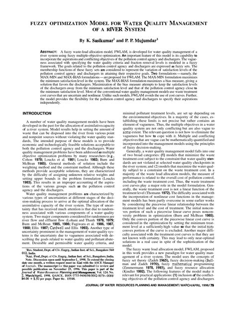 Pdf Fuzzy Optimization Model For Water Quality Management Of A River
