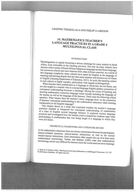Pdf Mathematics Teachers Language Practices In A Grade 4
